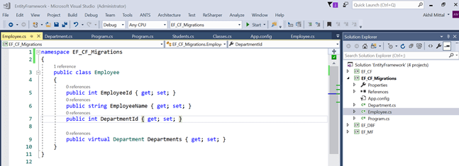 Code First Approach And Code First Migrations In Entity Framework